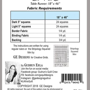 Lil Kira Table Runner Quilting Pattern From G.E. Quilt Designs BRAND NEW, Please See Description ...