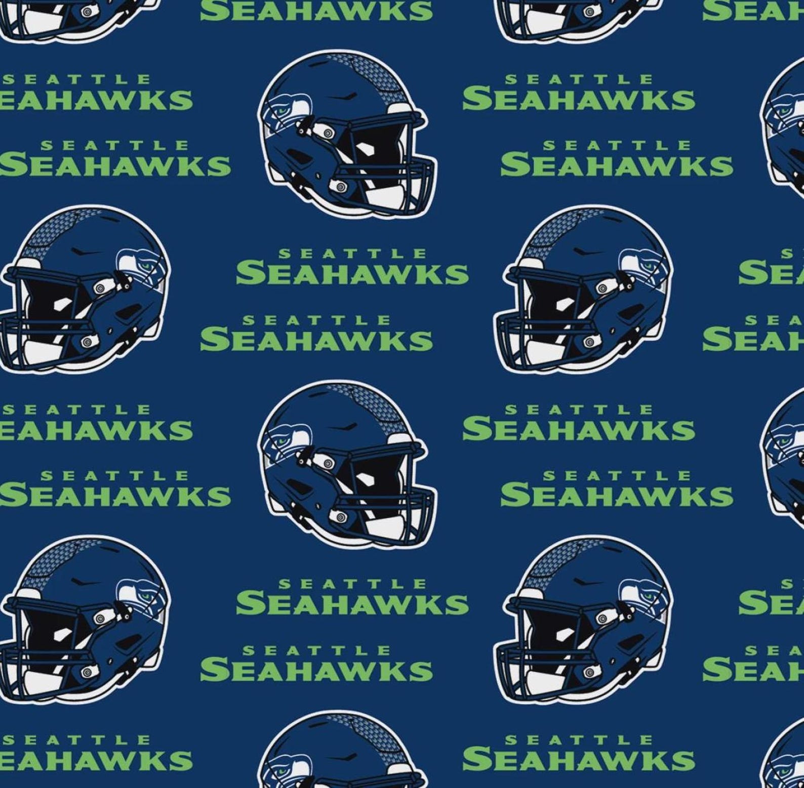 NFL Football Seattle Seahawks All Over on Blue Woven Cotton Fabric ...