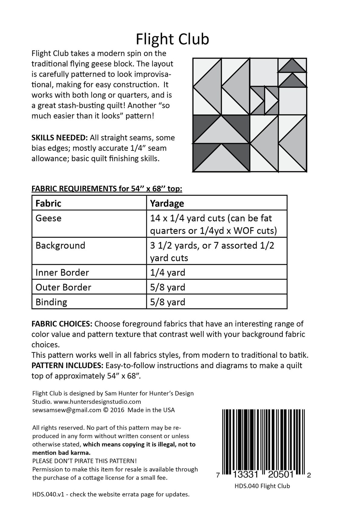 Flight Club Quilt Quilting Pattern From Hunter's Design - Etsy