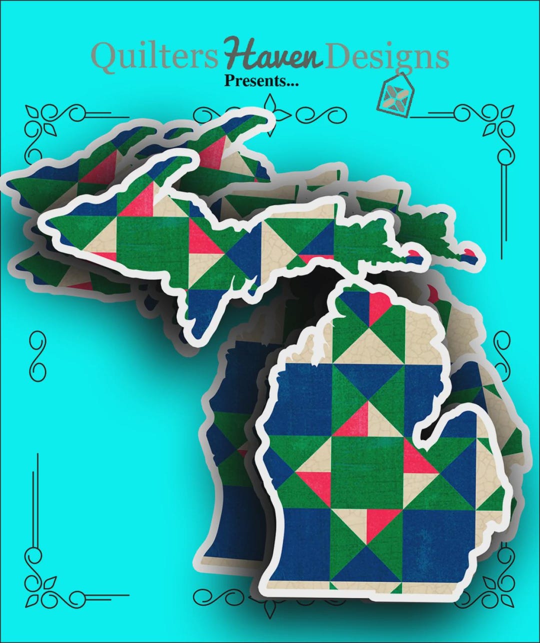 State of Michigan Quilt Block Vinyl Sticker, From Quilter's Haven NEW ...