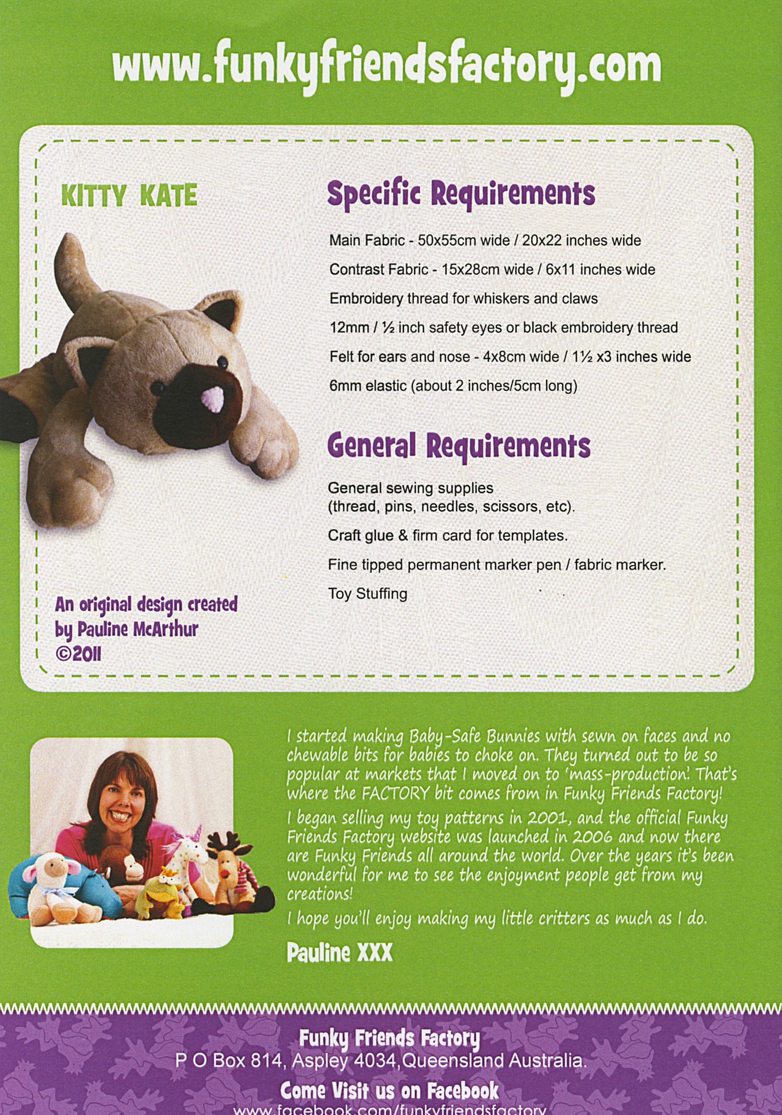 Kitty Kate Plush Toy Sewing Pattern From Funky Friends Factory - Etsy