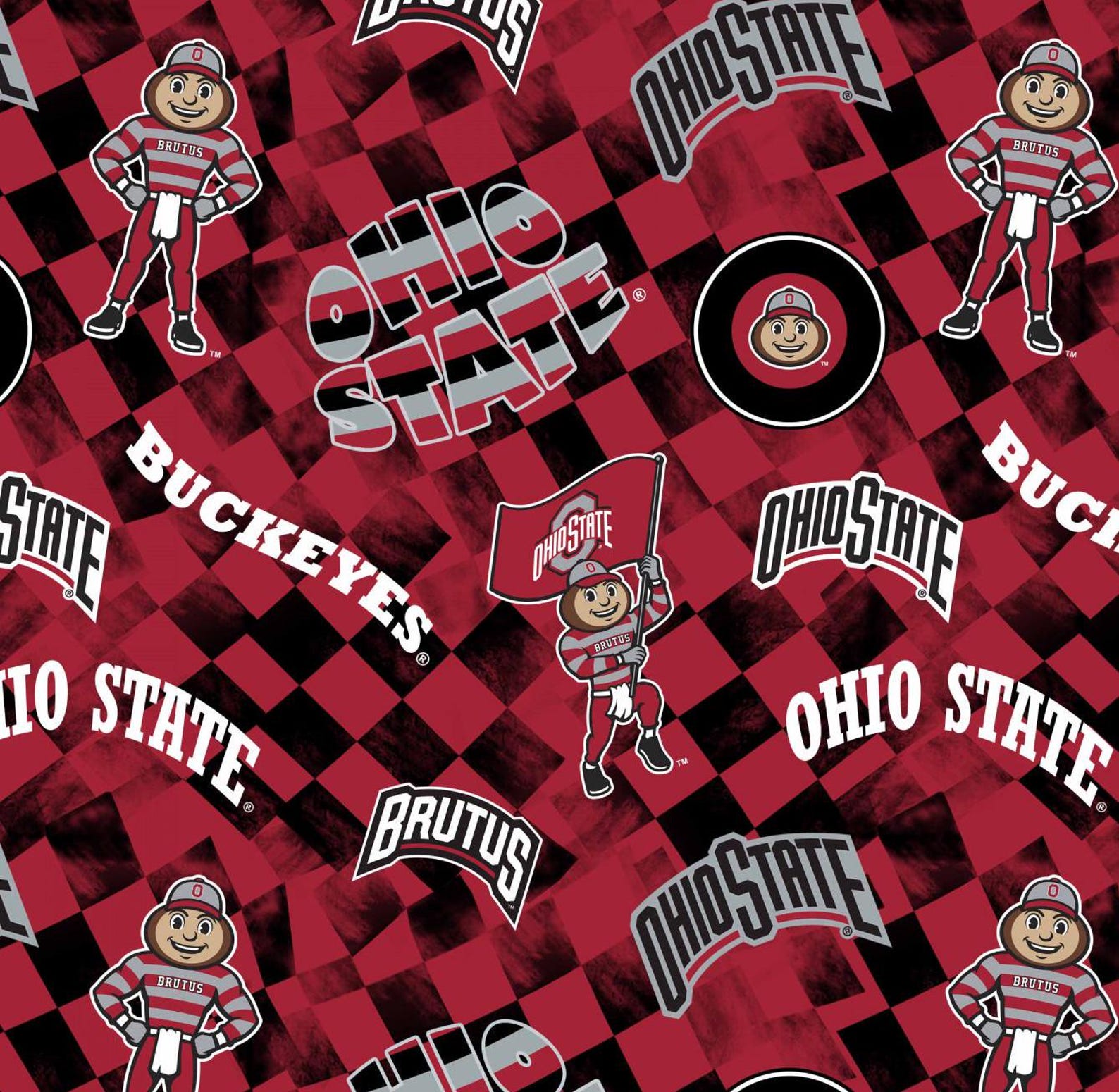 NCAA Ohio State University Buckeyes Check Allover Red Cotton Fabric ...