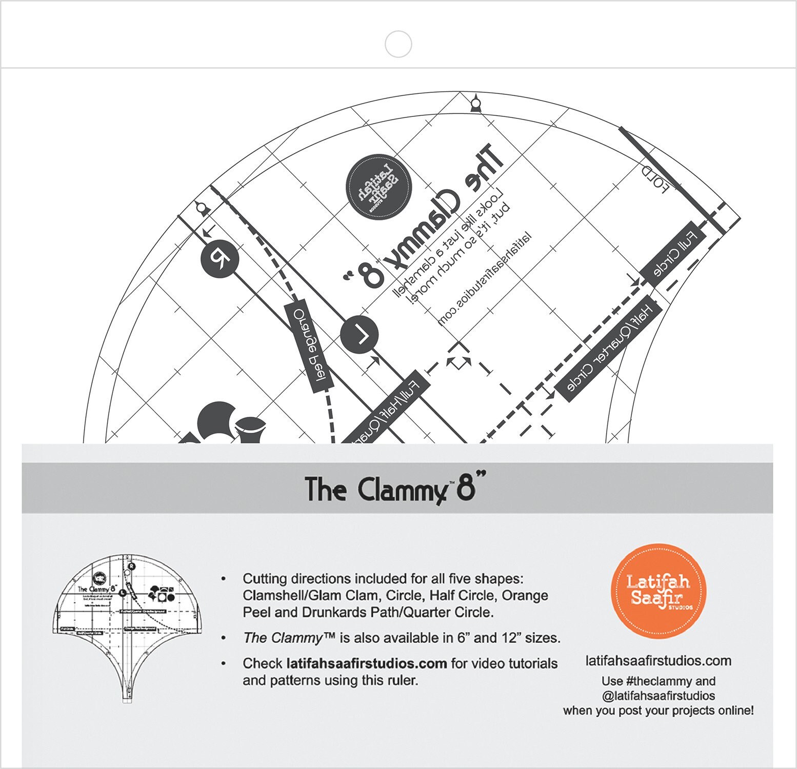 The Clammy Clamshell Acrylic Template Quilting Ruler 10" Inch, From ...