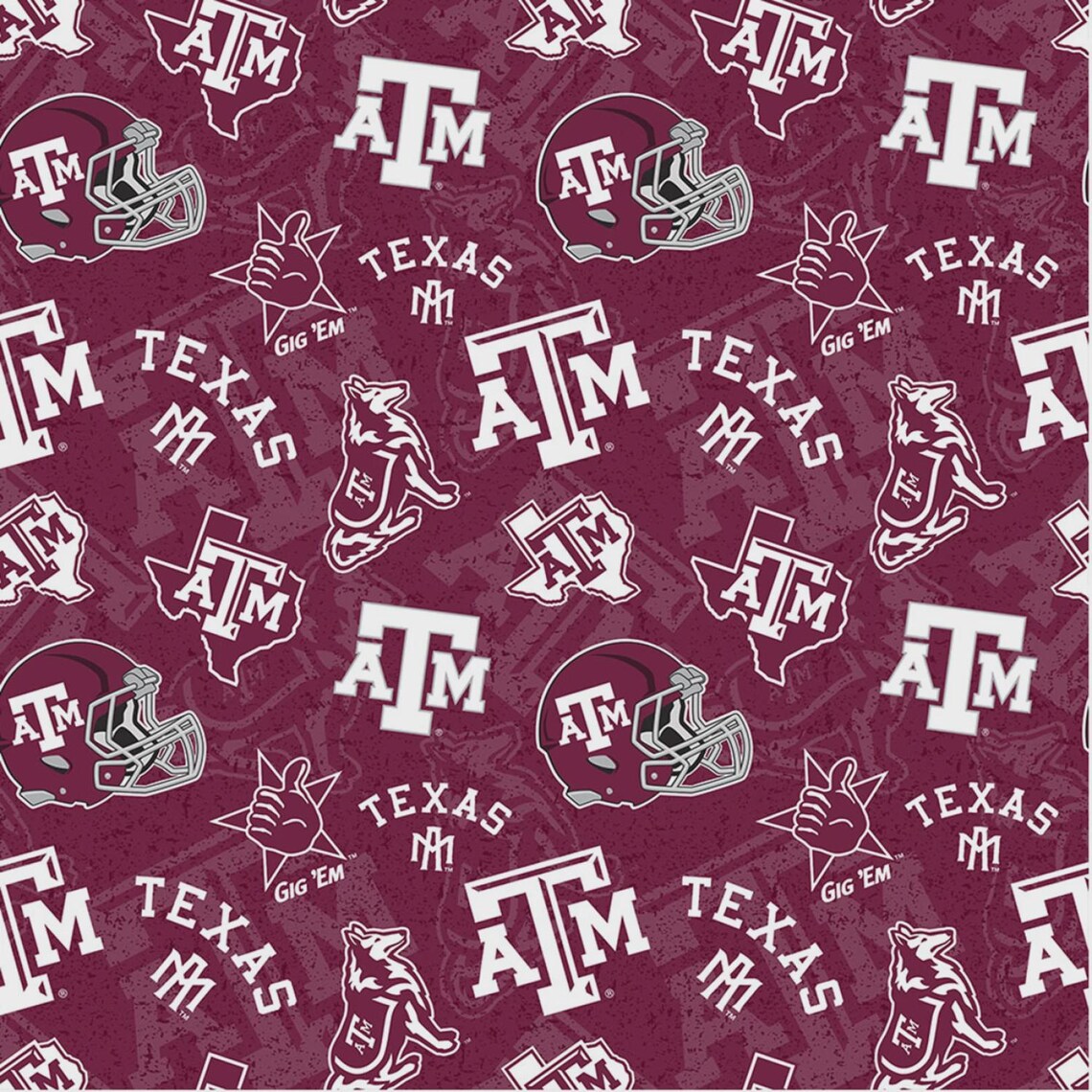 NCAA Texas A&M University Aggies Tone on Tone Maroon Cotton Fabric ...