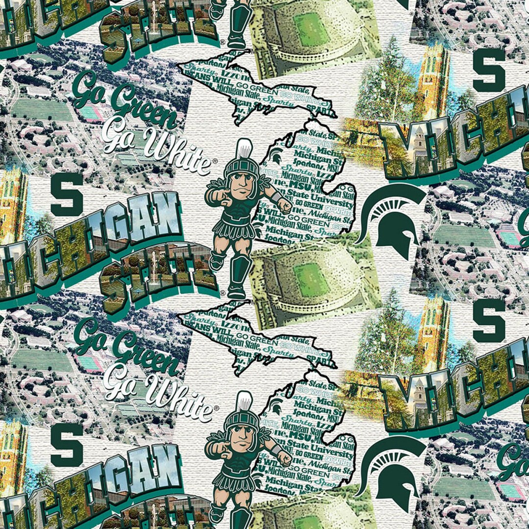 Michigan State University Spartans Scenic Maps All Over Cotton Fabric ...