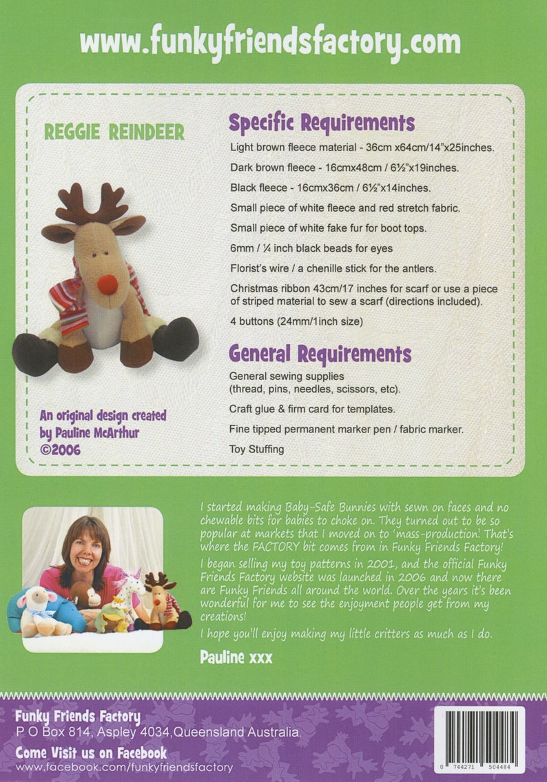Reggie Reindeer Plush Toy Sewing Pattern From Funky Friends Factory NEW ...