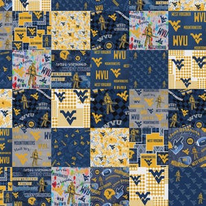 NCAA West Virginia University Mountaineers Cheater Quilt Cotton Fabric ...