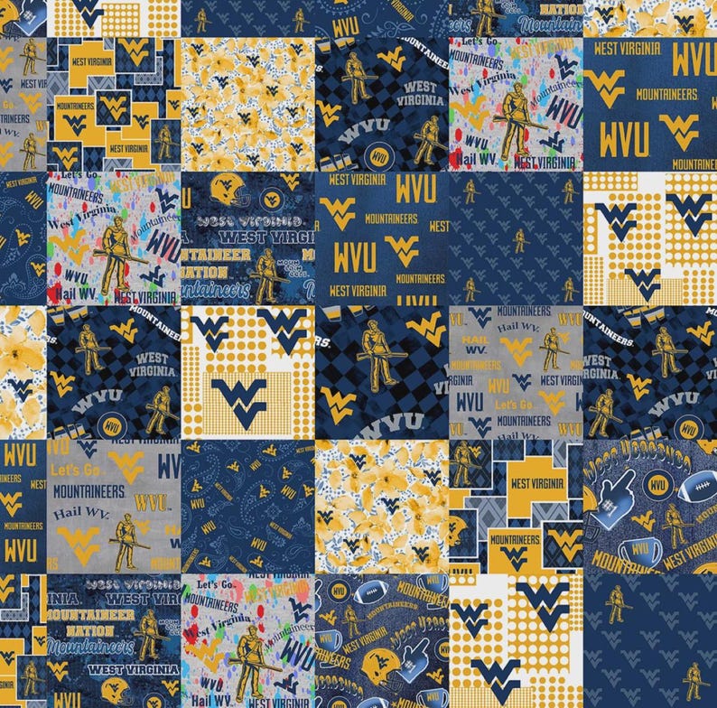 NCAA West Virginia University Mountaineers Cheater Quilt Cotton Fabric ...