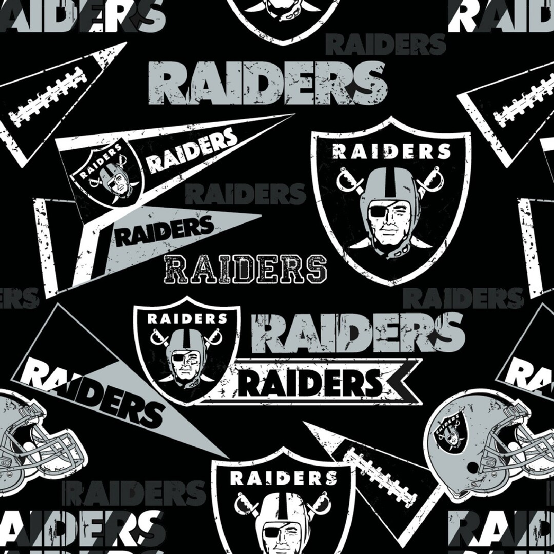 NFL Football Las Vegas Raiders Pennants on Black Cotton Fabric Priced ...