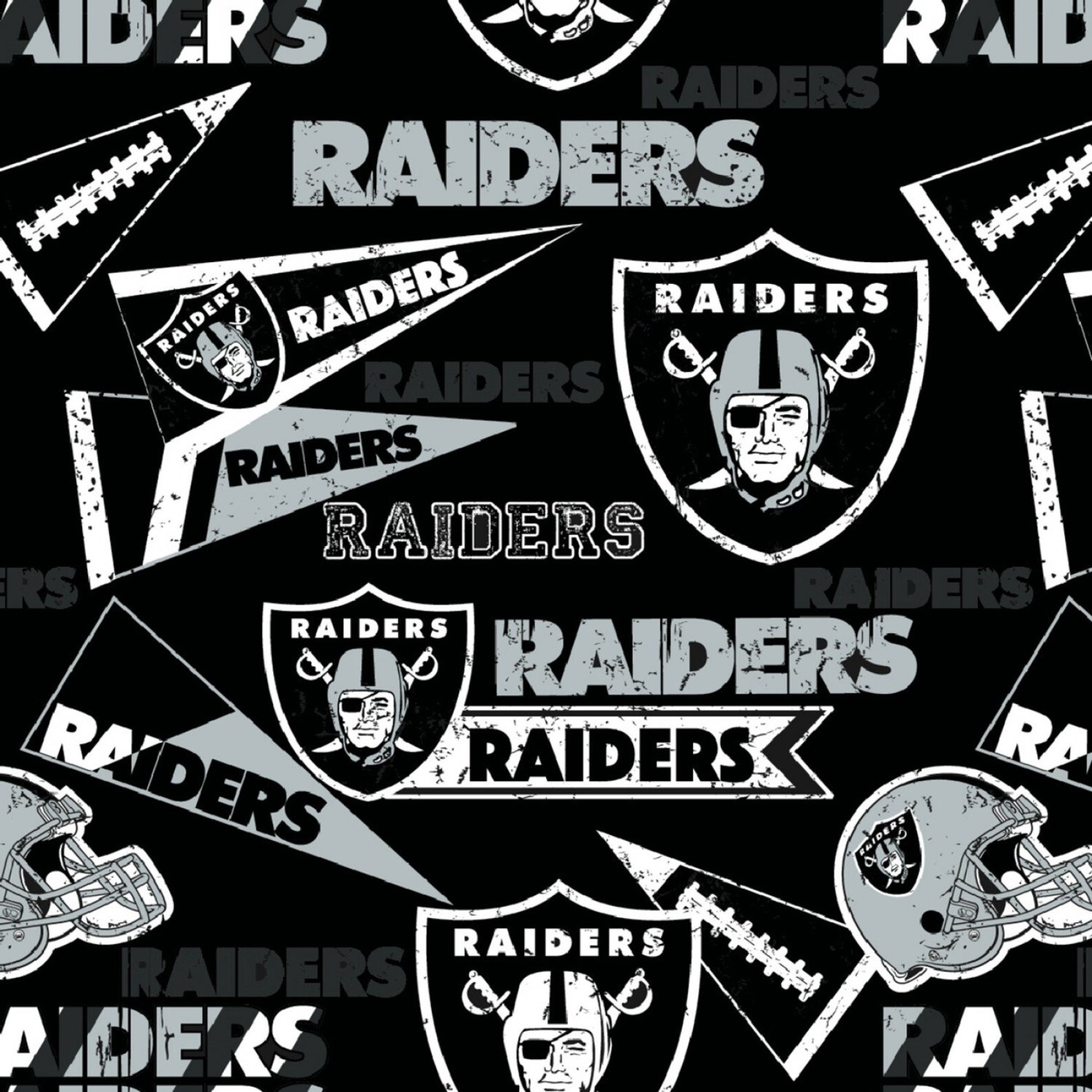 NFL Football Las Vegas Raiders Pennants on Black Cotton Fabric - Etsy