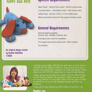 Puppy Dog Pete Plush Toy Sewing Pattern From Funky Friends Factory NEW ...