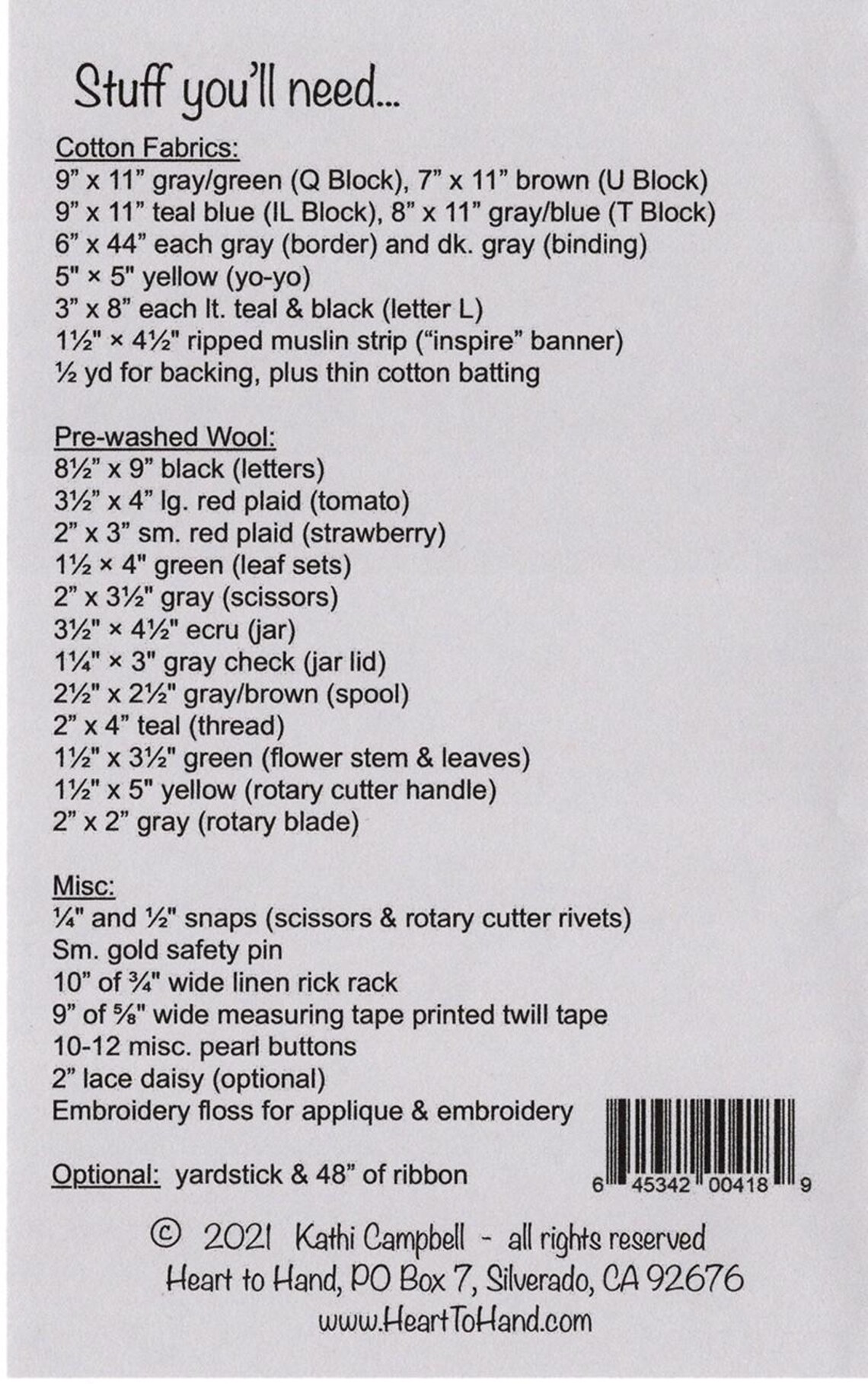 Quilt Words Sewing Pattern, From Heart to Hand BRAND NEW, Please See ...