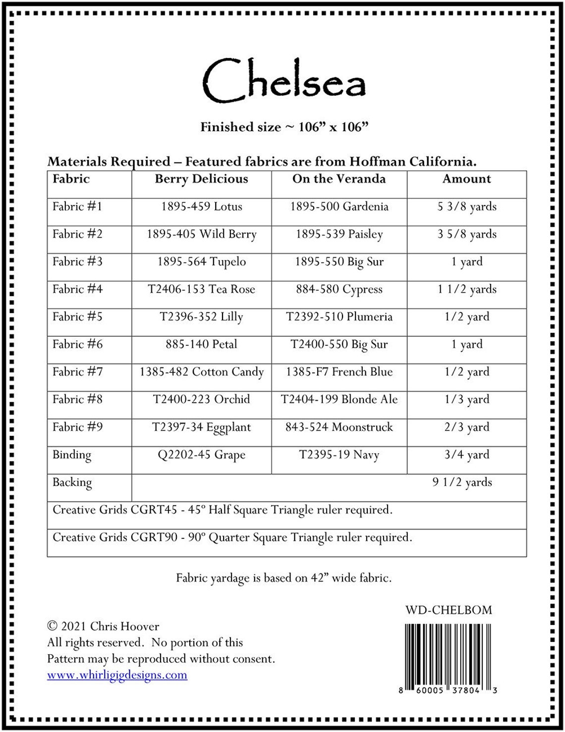 Chelsea Quilt Quilting Pattern From Whirligig Designs BRAND - Etsy