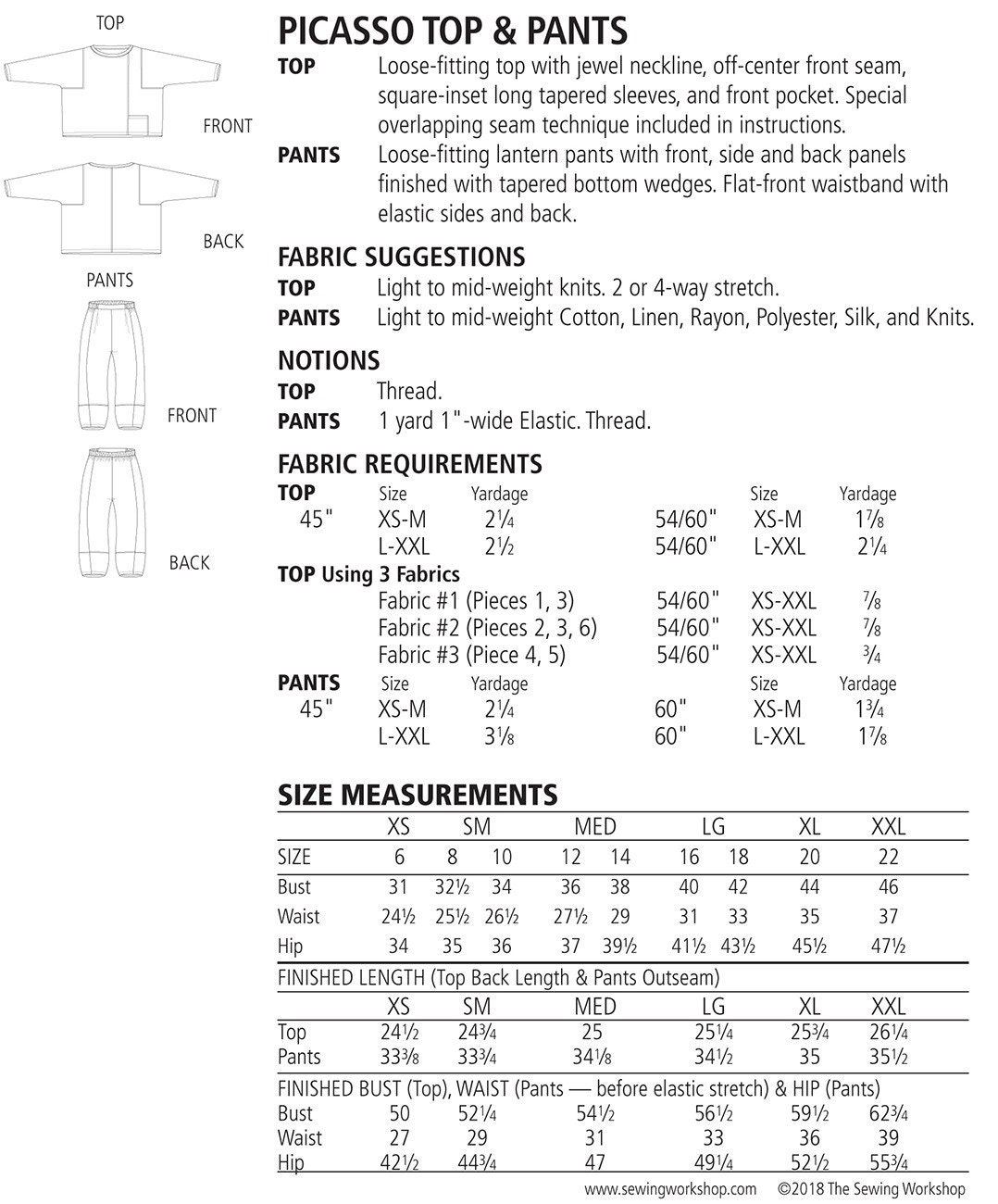 The Picasso Top and Pants Sewing Pattern, Sizes XS-2XL, From the Sewing ...