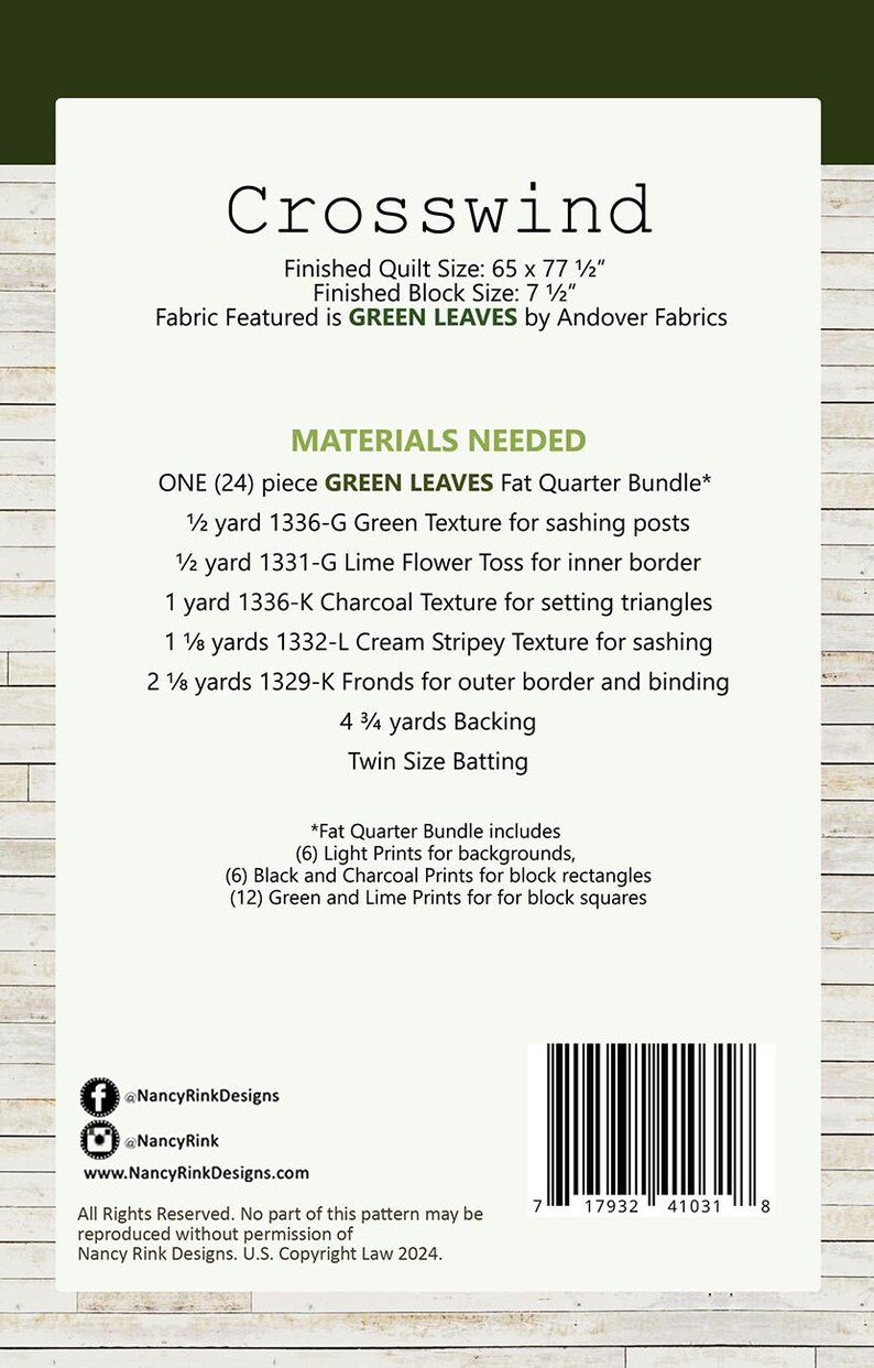 The Crosswind Quilt Quilting Pattern From Nancy Rink Designs BRAND NEW ...