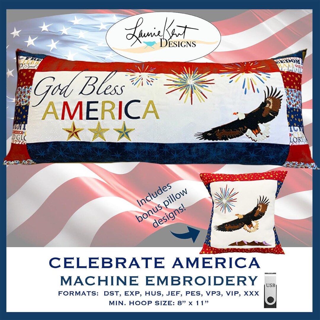 Celebrate America Bench Pillow Machine Embroidery Pattern, From Laurie ...