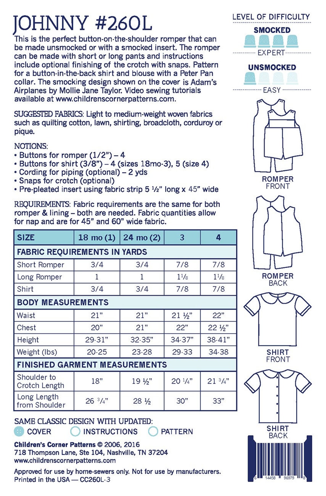 Johnny A Button on the Shoulder Romper Sewing Pattern From - Etsy