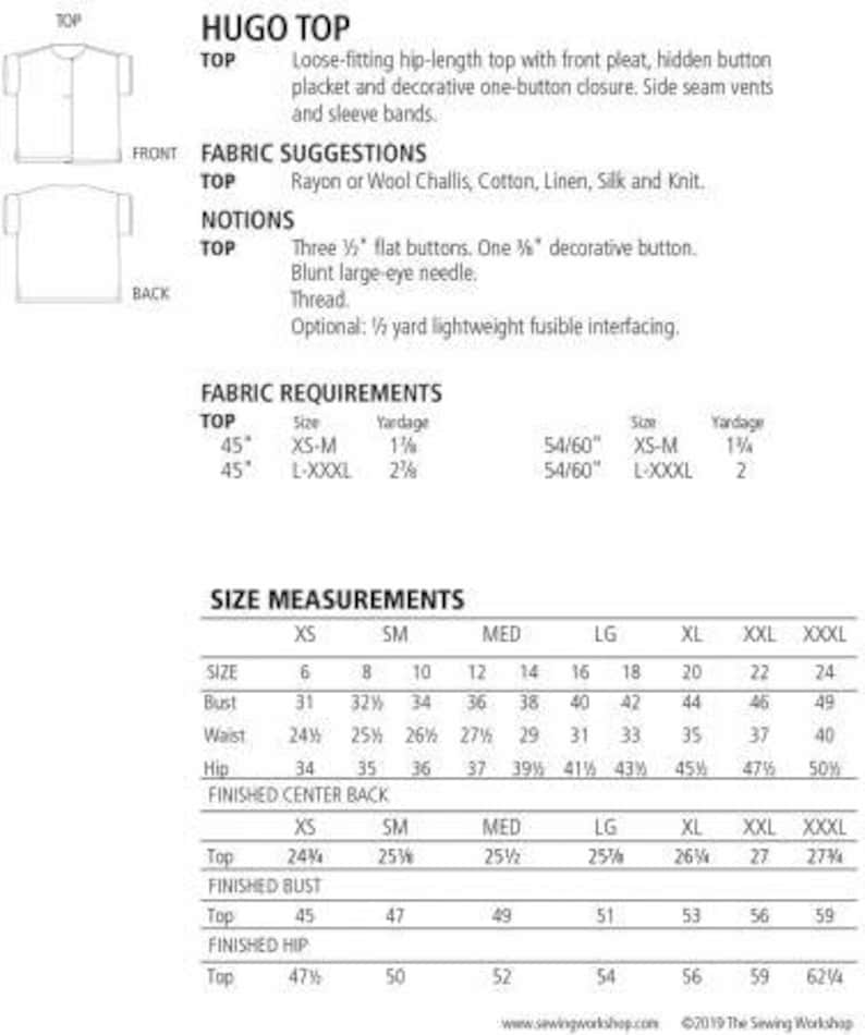 The Hugo Top Sewing Pattern, Sizes XS-3XL, From the Sewing Workshop ...