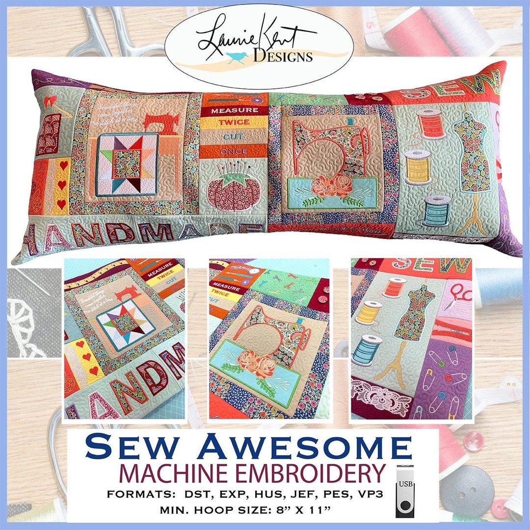 Sew Awesome Bench Pillow Machine Embroidery Pattern, From Laurie Kent ...