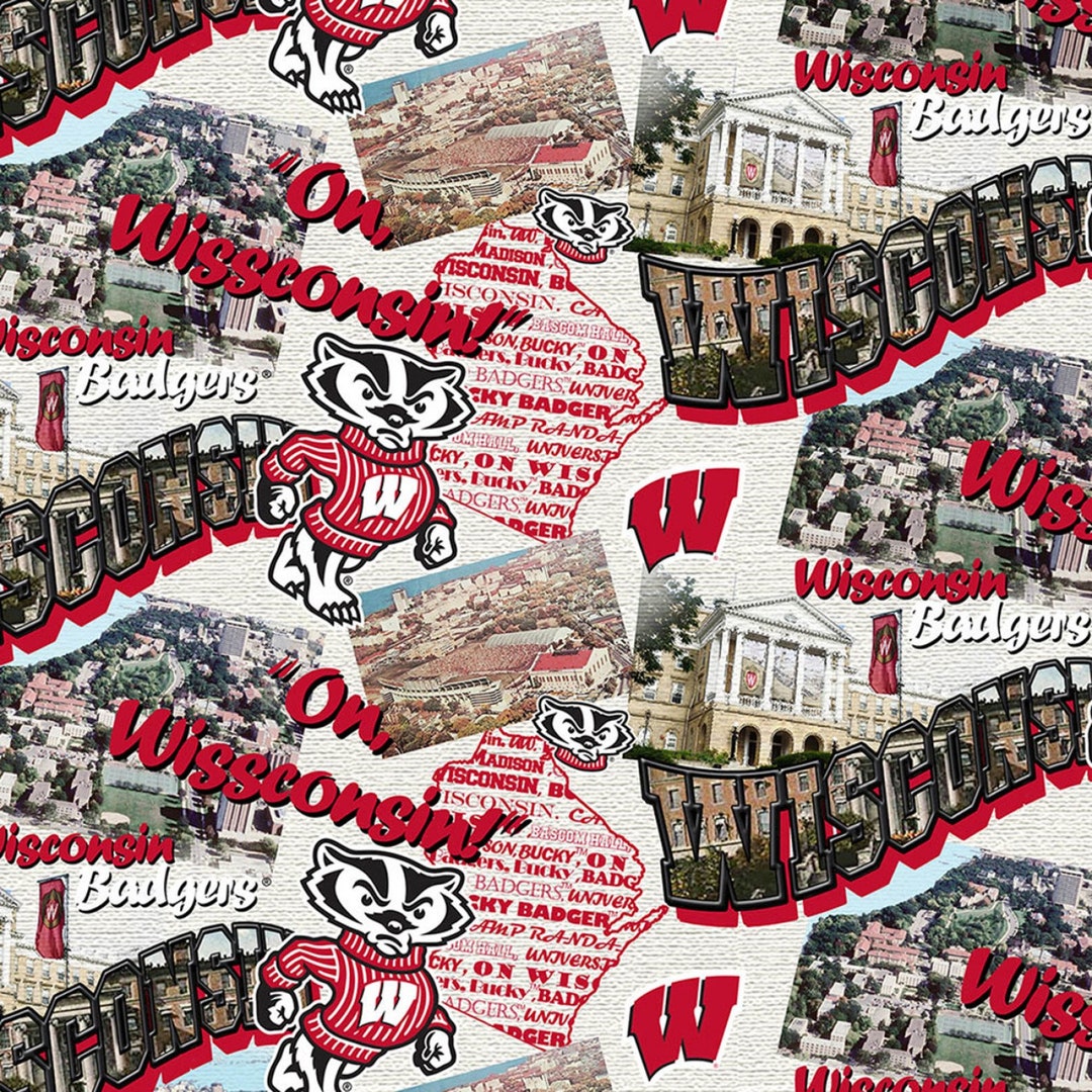 The University of Wisconsin Badgers Scenic Map Cotton Fabric Priced by ...