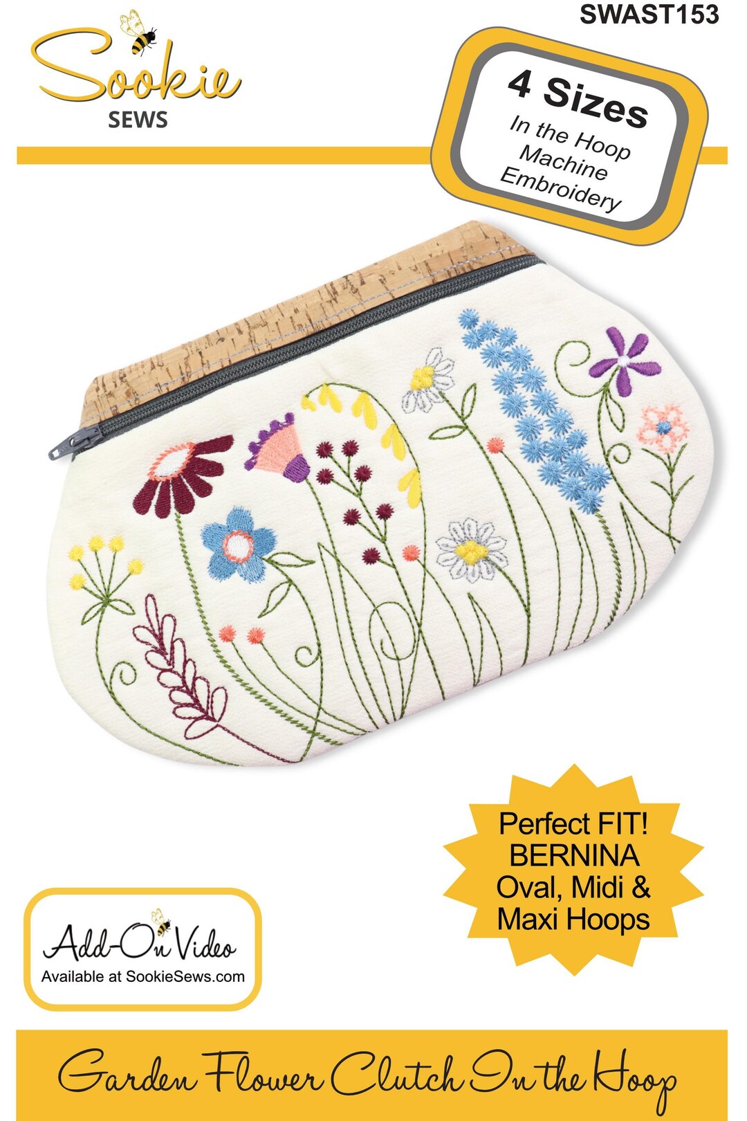 Garden Flower Clutch Zipper Bag, in the Hoop Machine Embroidery Pattern ...