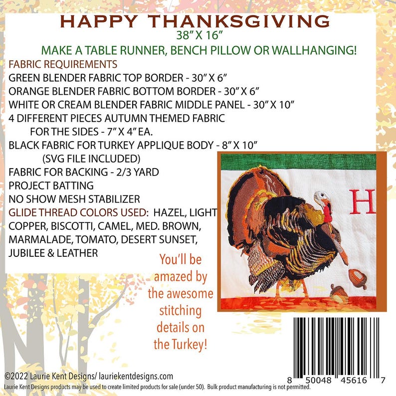 Happy Thanksgiving Bench Pillow Machine Embroidery Pattern, From Laurie ...
