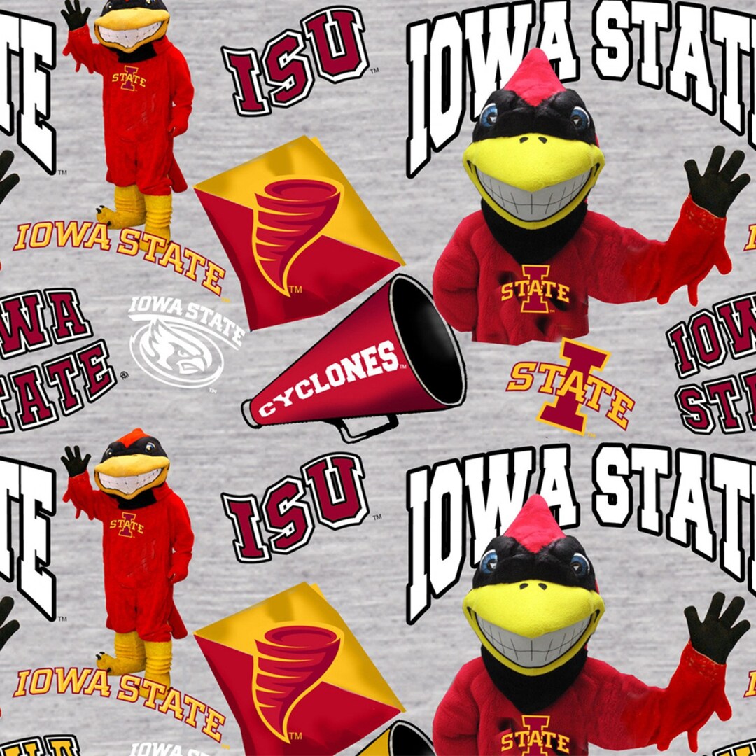 Iowa State University Cyclones Football Mascots on Gray Cotton Fabric ...