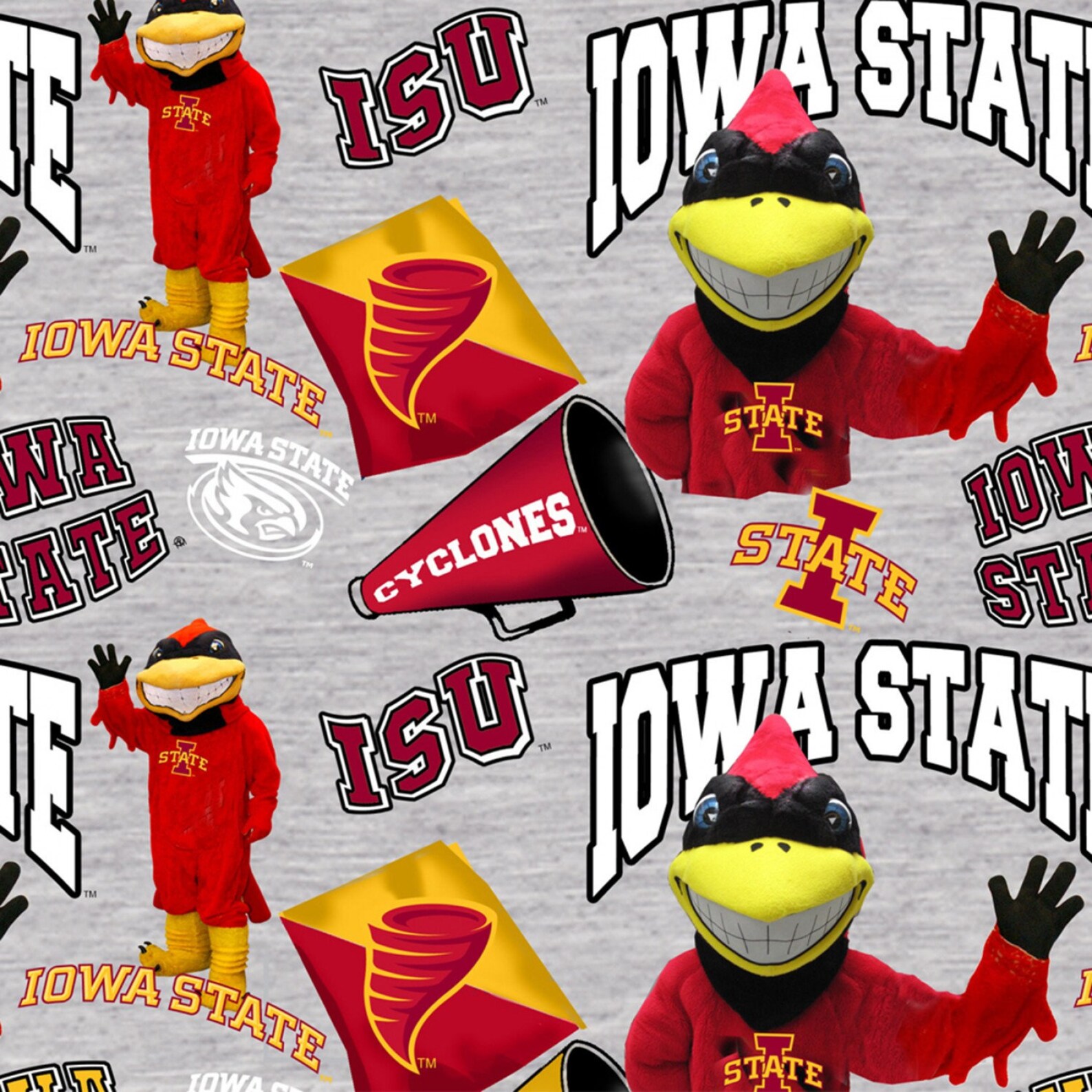 Iowa State University Cyclones Football Mascots on Gray Cotton - Etsy