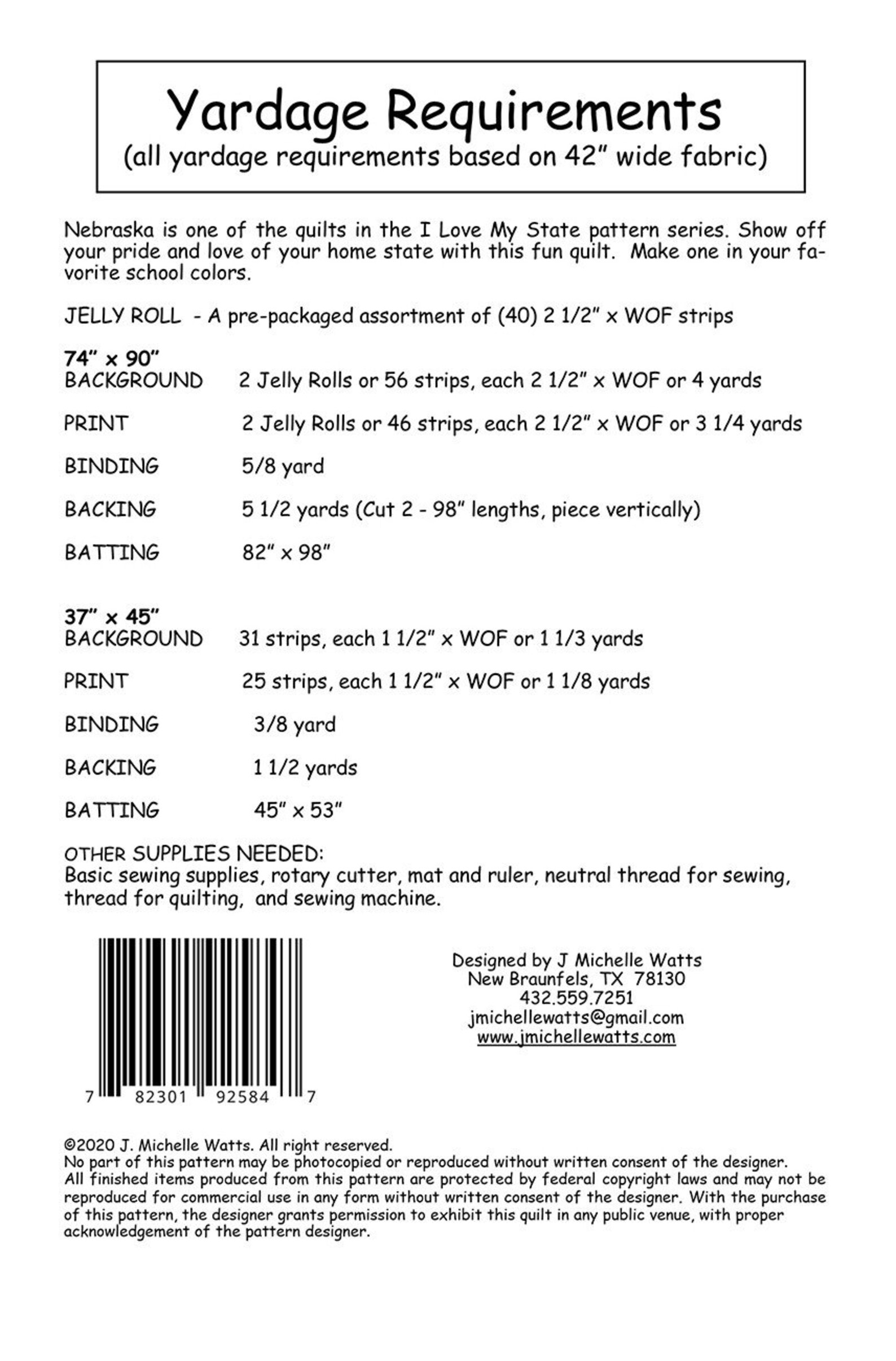 I Love Nebraska, State Series Quilt Pattern From J. Michelle Watts NEW ...