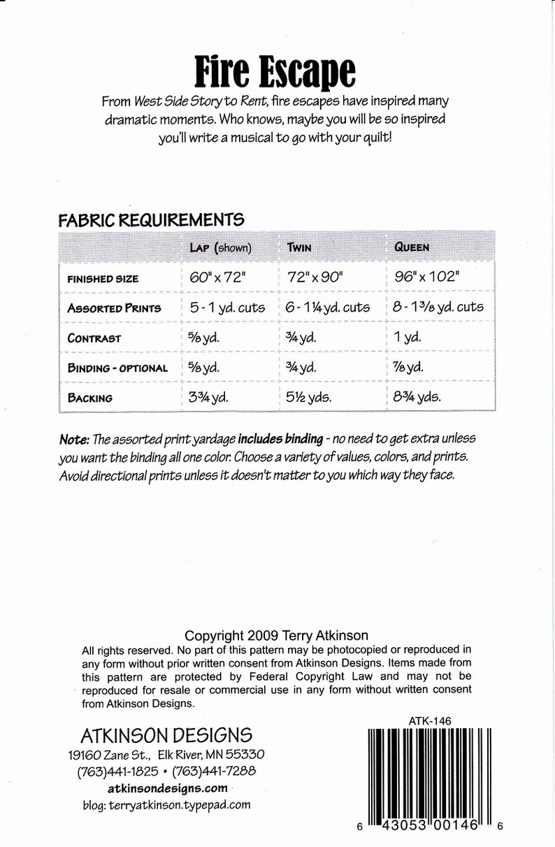 Fire Escape Quilt Quilting Pattern From Atkinson Designs BRAND - Etsy