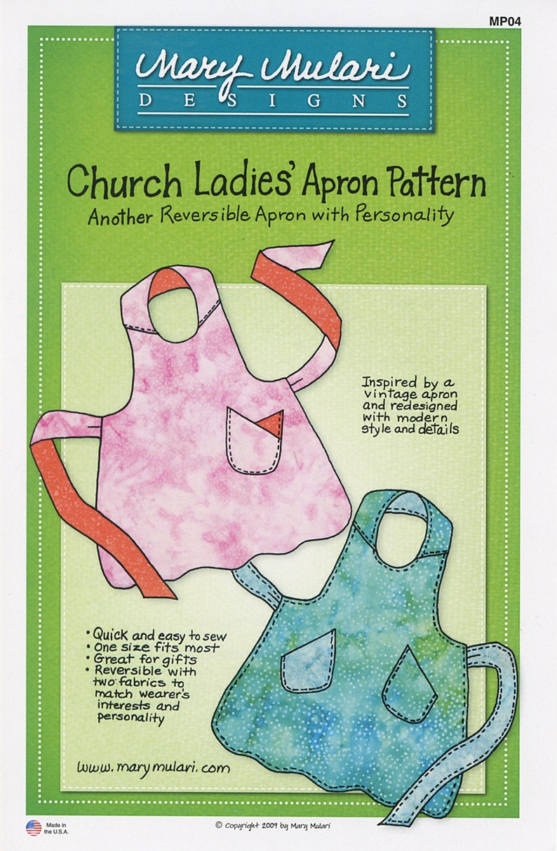 Church Ladies Apron Sewing Pattern From Mary Mulari Designs | Etsy