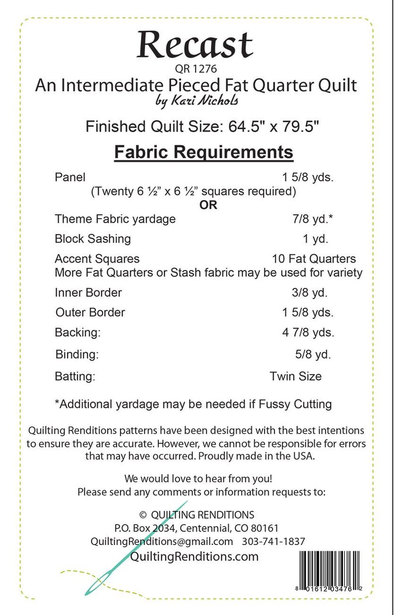 Recast Quilt Quilting Pattern, From Quilting Renditions BRAND NEW ...
