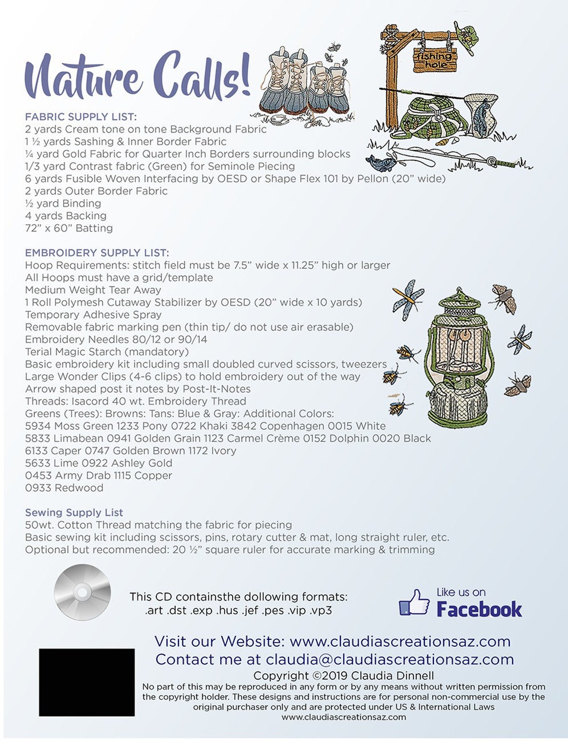 Nature Calls Outdoorsy Quilt Machine Embroidery CD, From Claudia's ...
