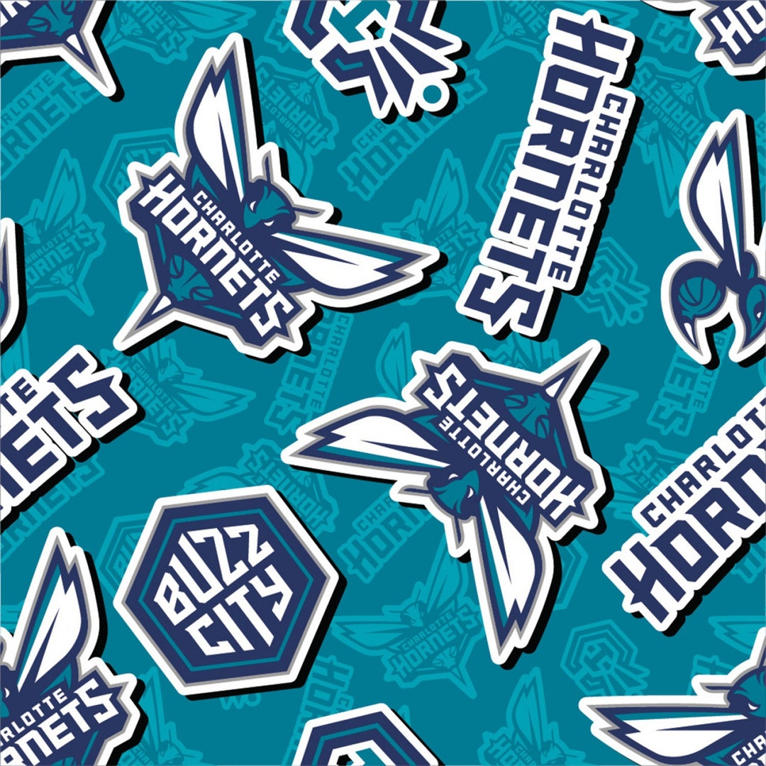 NBA Basketball Charlotte Hornets Sticker Toss Woven Cotton Fabric ...