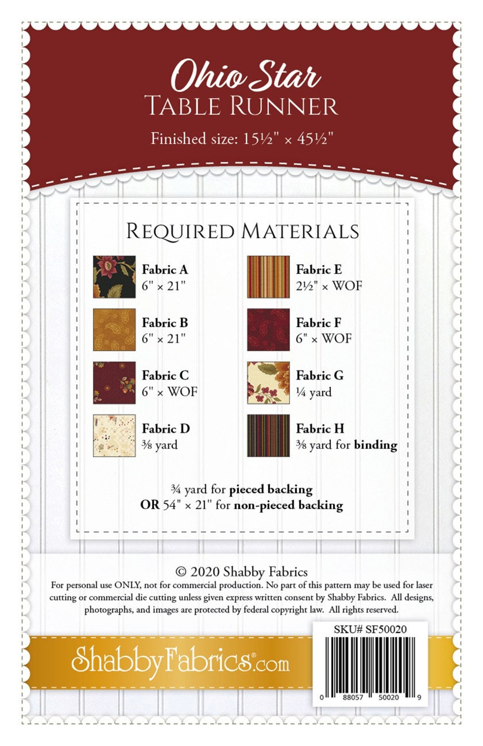 Ohio Star Table Runner Quilting Pattern From Shabby Fabrics BRAND NEW ...