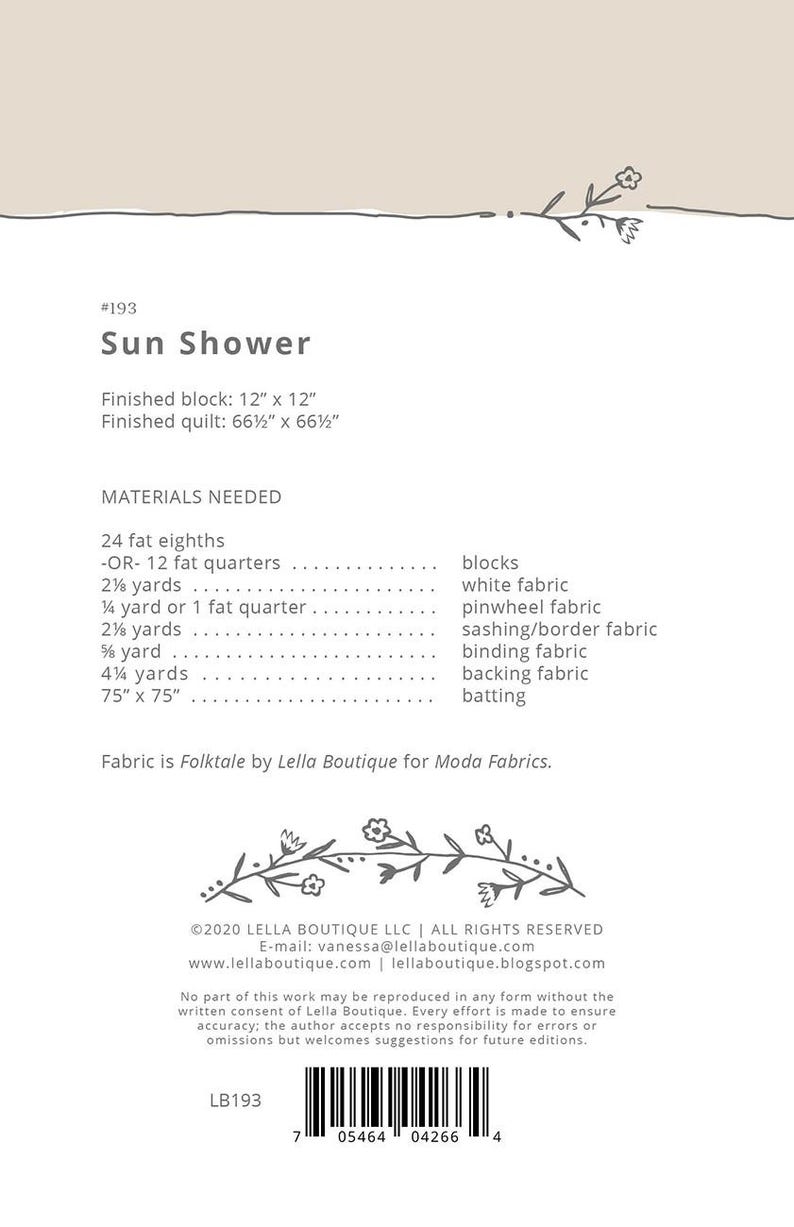 Sun Shower Quilt Quilting Pattern, From Lella Boutique Patterns, Please ...
