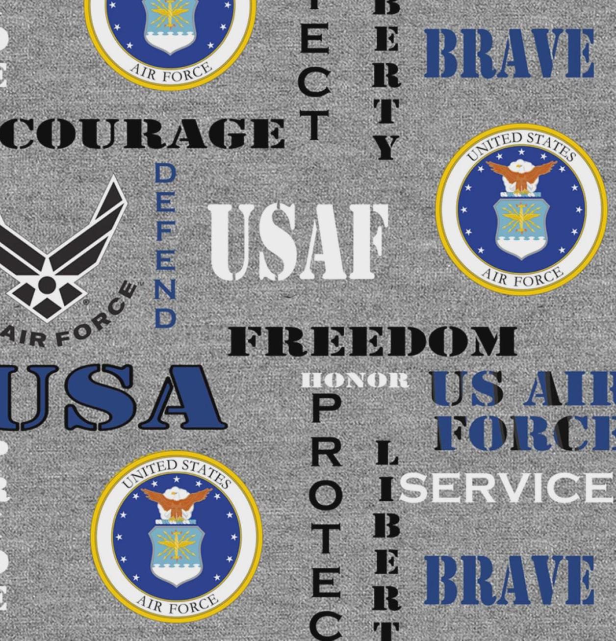 US Air Force Logos and Seals on Gray Woven Cotton Fabric Material, From ...