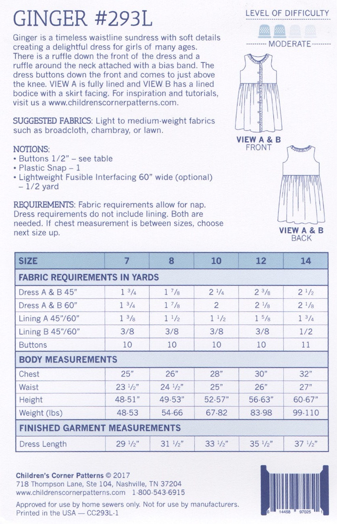 Ginger Sundress Sizes 7-14yrs, Sewing Pattern From Children's Corner ...