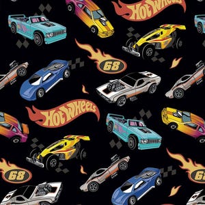 Hot Wheels Made to Race Cars on Black Woven Cotton Fabric Priced by the ...