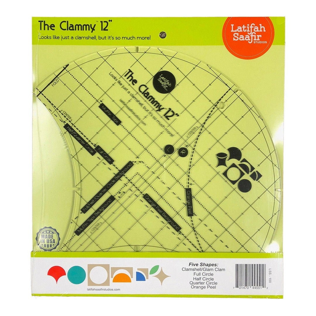 The Clammy Clamshell Acrylic Template Quilting Ruler 12" Inch, From ...