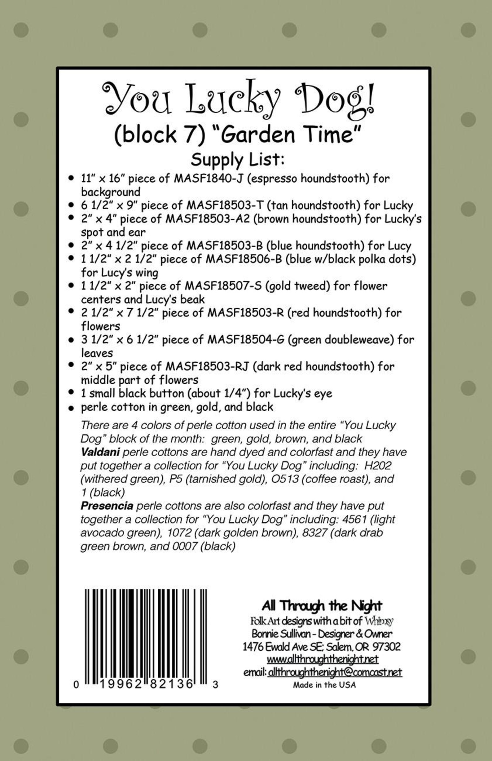 You Lucky Dog 7 Garden Time Block of the Month Pattern From All Through ...