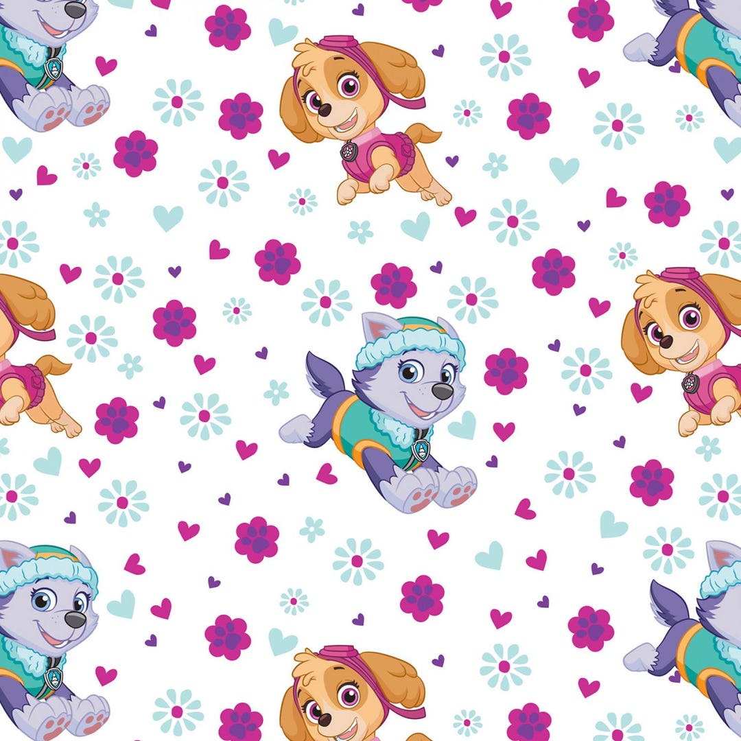 White Paw Patrol Pup Power on Woven Cotton Fabric Material Priced by ...