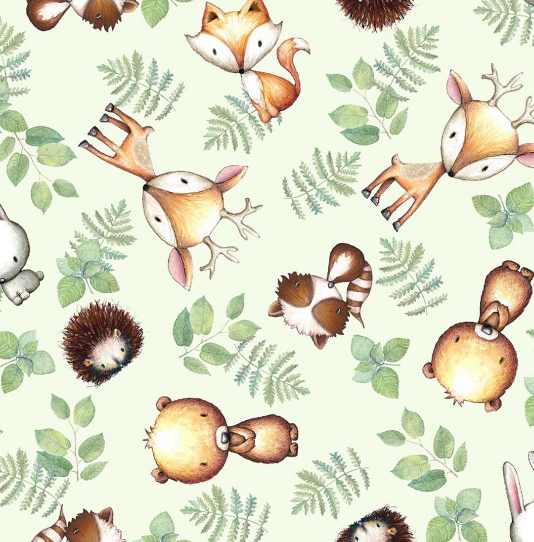 Forest Animals on Green Comfy FLANNEL Fabric Priced by the HALF Yard ...