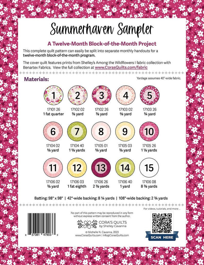 Summerhaven Sampler Quilt Quilting Pattern, From Cora's Quilts BRAND ...