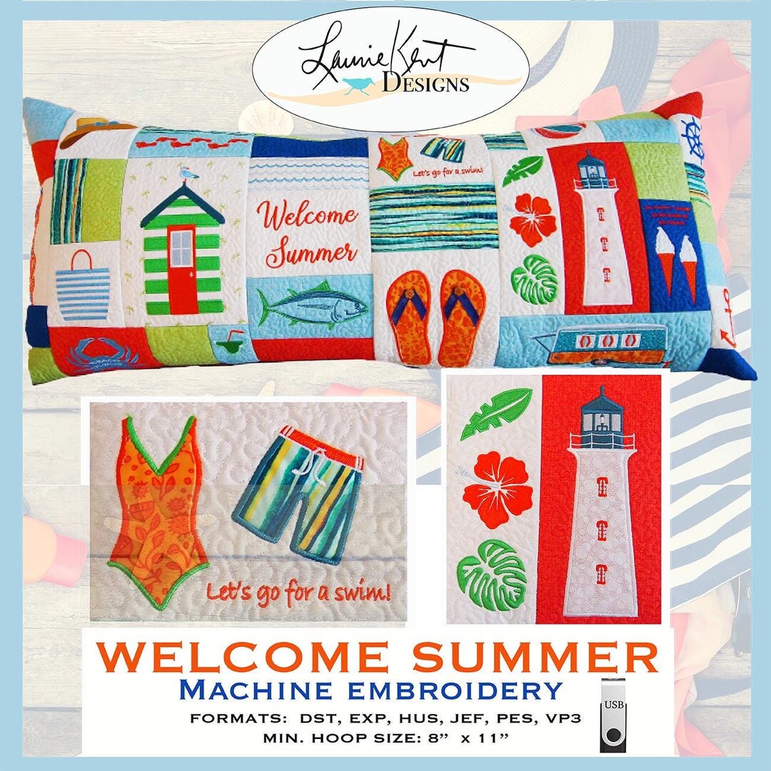 Welcome Summer Bench Pillow Machine Embroidery Pattern, From Laurie ...