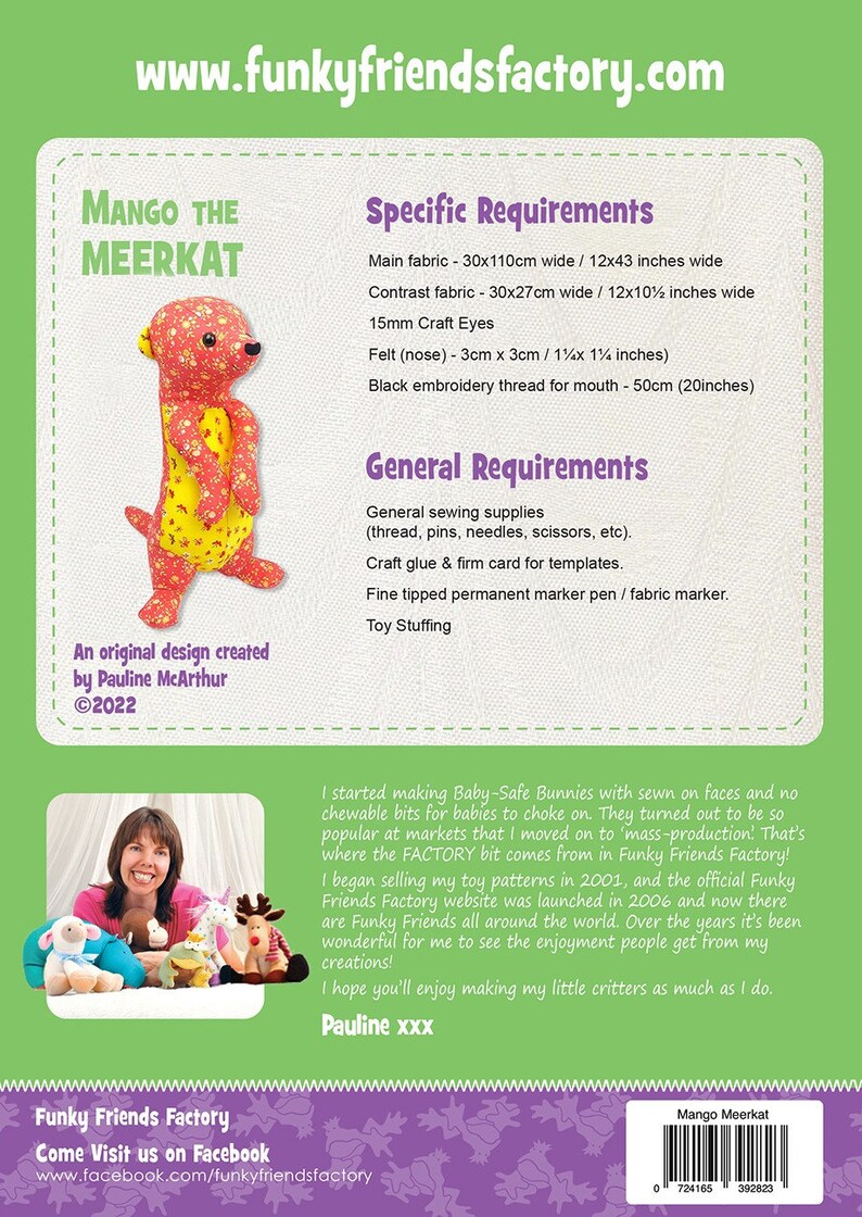 Mango the Meerkat Plush Toy Sewing Pattern From Funky Friends Factory ...