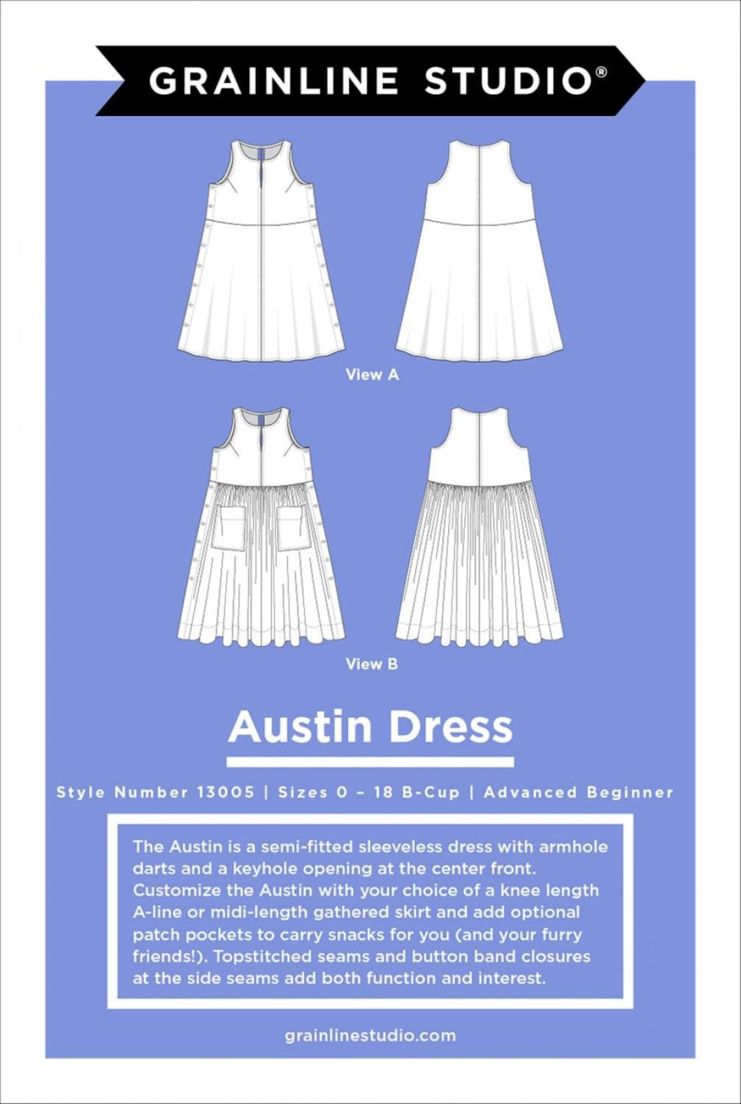Austin Dress Sewing Pattern, Sizes 0-18, From Grainline Studio LLC ...