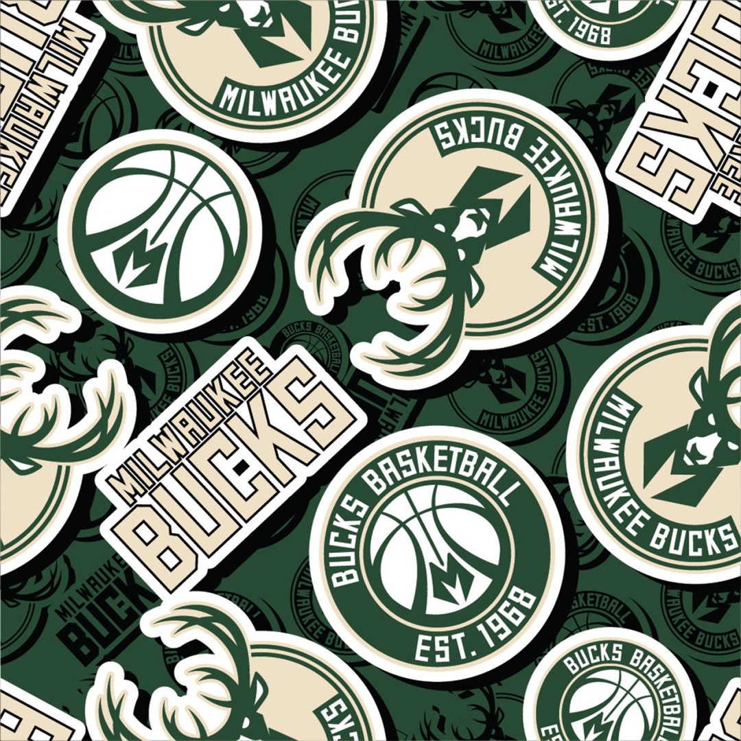 NBA Basketball Milwaukee Bucks Sticker Toss Woven Cotton Fabric Priced ...