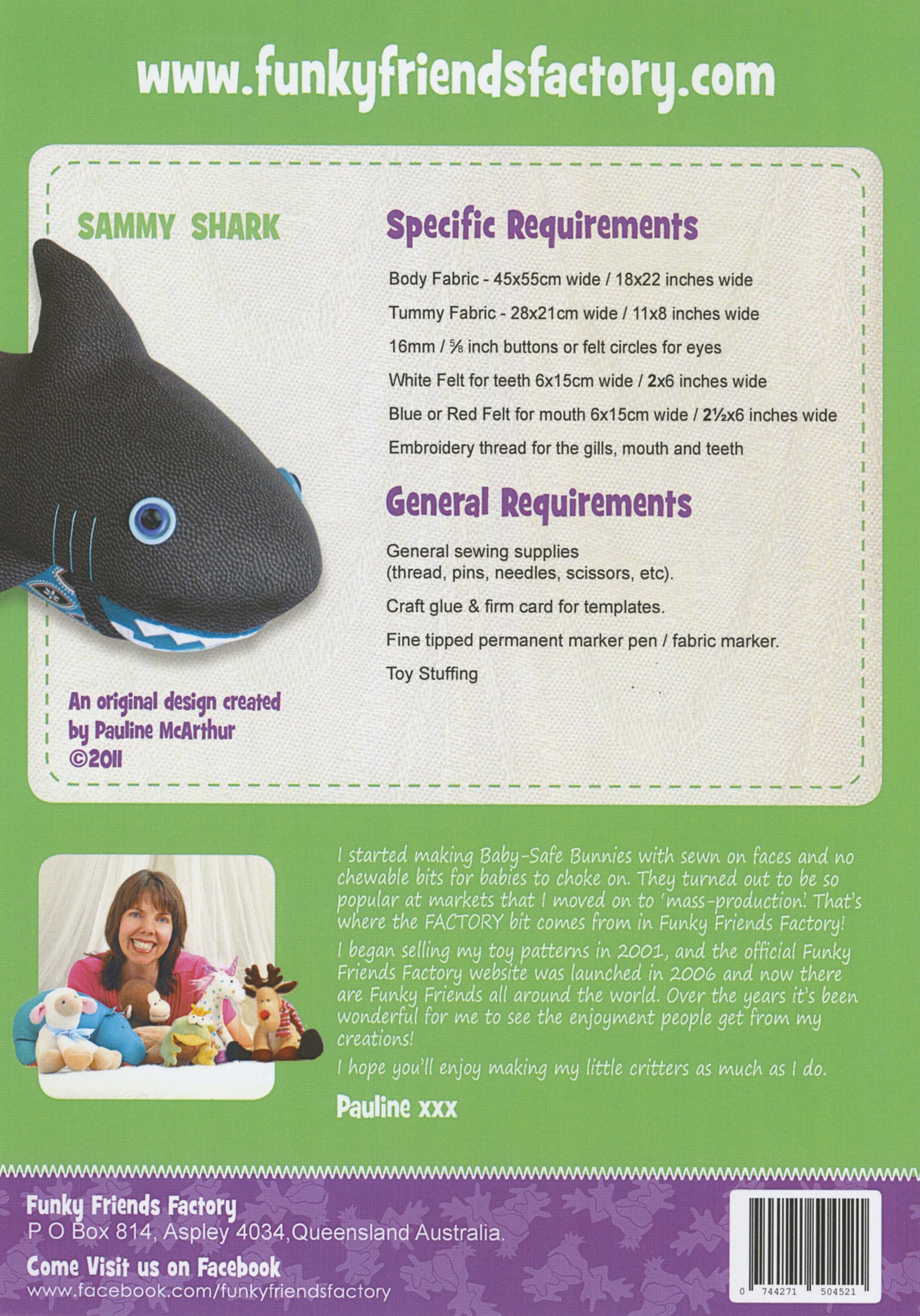 Sammy Shark Plush Toy Sewing Pattern From Funky Friends Factory NEW ...