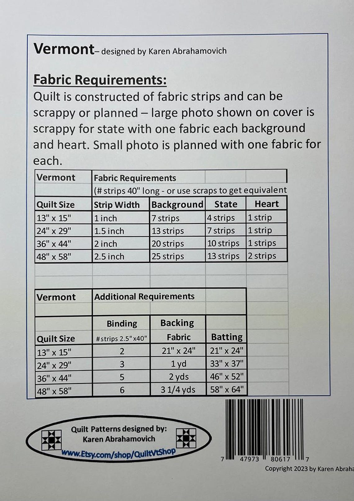 State of Vermont Quilt Quilting Pattern From Karen Abrahamovich BRAND ...